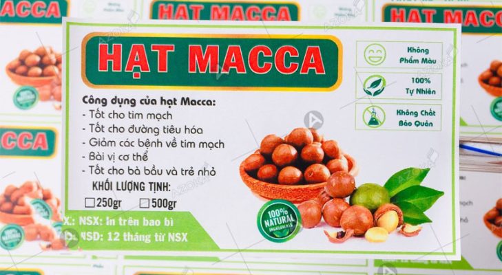 In tem nhãn hạt macca (mắc ca) theo yêu cầu tại Hà Nội